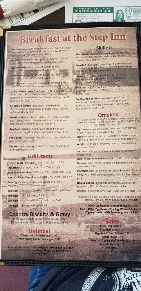 Menu at Step Inn restaurant, Cheboygan