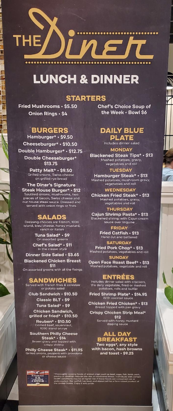Menu at The Diner cafe, Gulfport