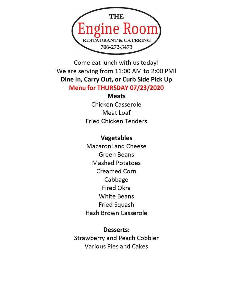 Menu at The Engine Room restaurant, Dalton