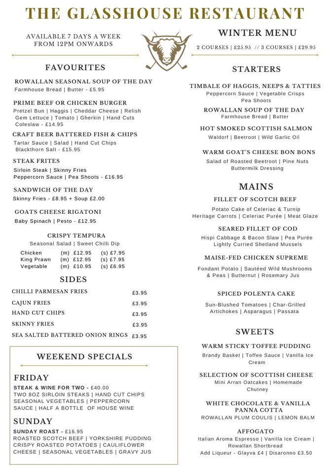 Menu at The Glasshouse Restaurant, Kilmaurs