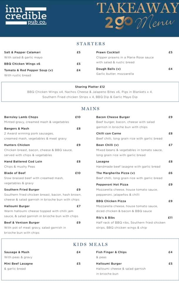 Menu at The Racehorse pub & bar, Warwick