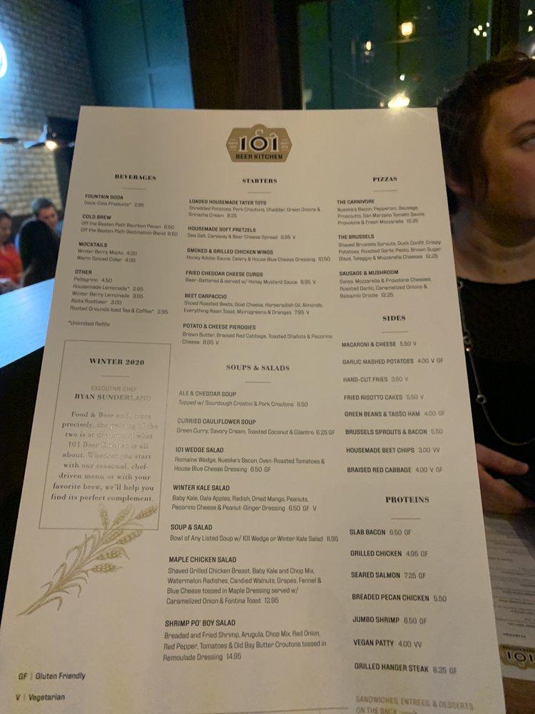 Menu at 101 Beer Kitchen pub & bar, Fishers