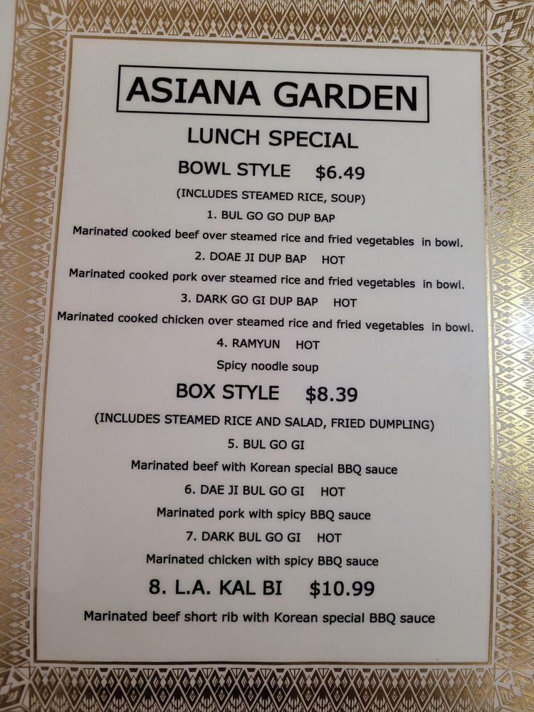 Menu at Asiana Garden Restaurant, Memphis