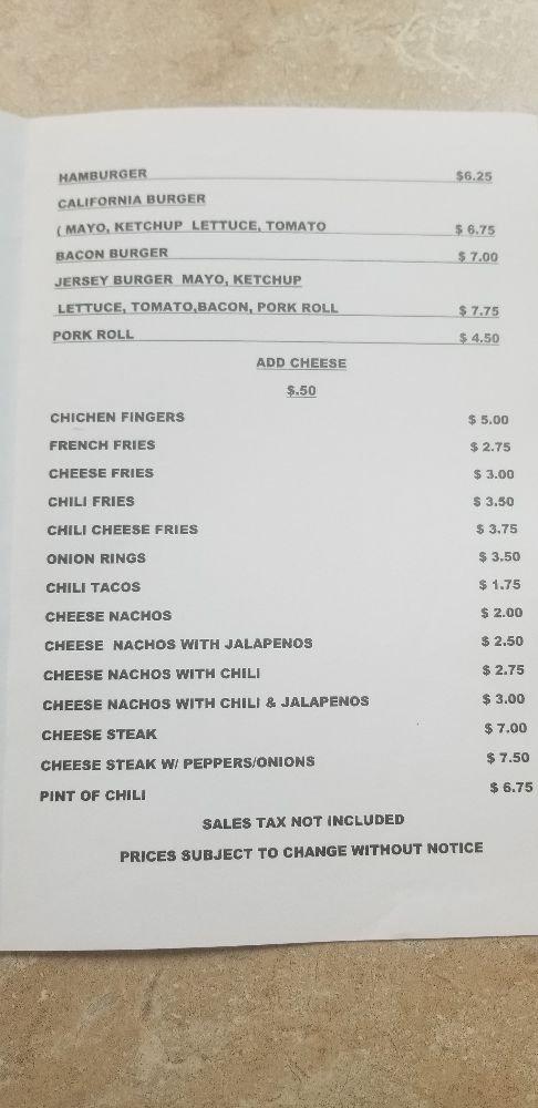 Menu at Dave's Hot Dogs restaurant, South Amboy, 323 S Pine Ave