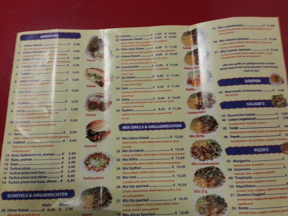 Menu at Eethuis Center, Rotterdam