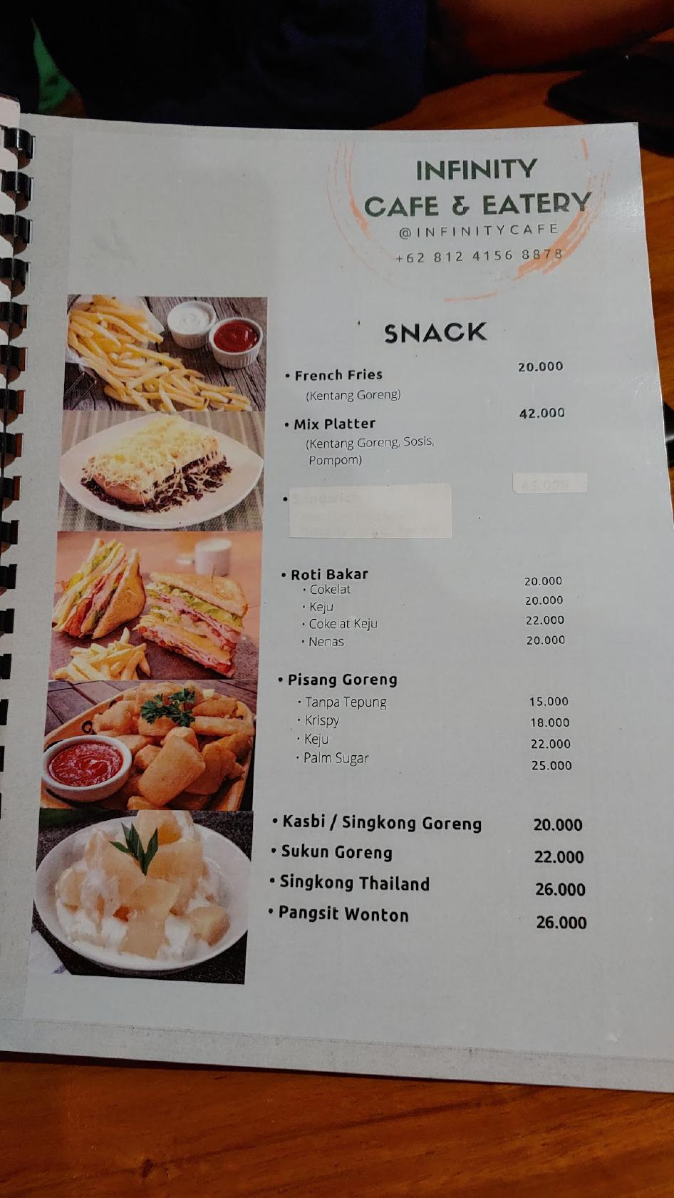 Carta de INFINITY CAFE & EATERY, Ambon