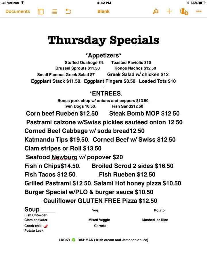 Menu at Johnny Kono's Bar & Grill, Weymouth