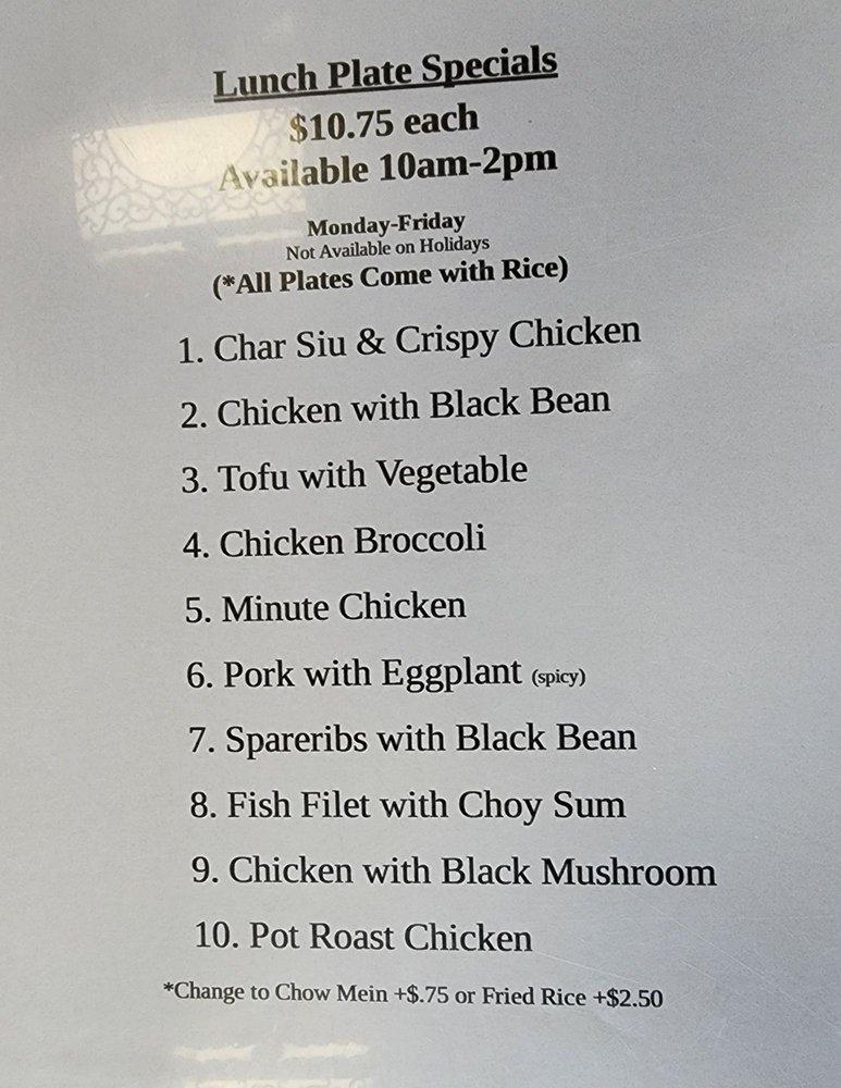Menu at Kin Wah Chop Suey restaurant, Kaneohe
