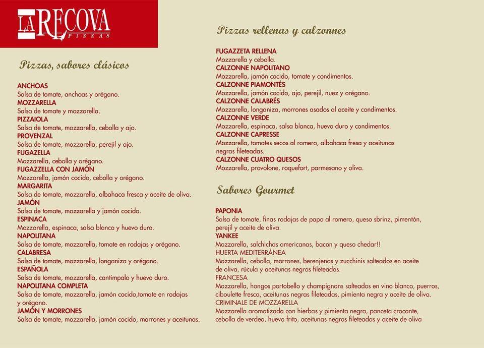 Carta del restaurante La Recova Pizzas, Banfield