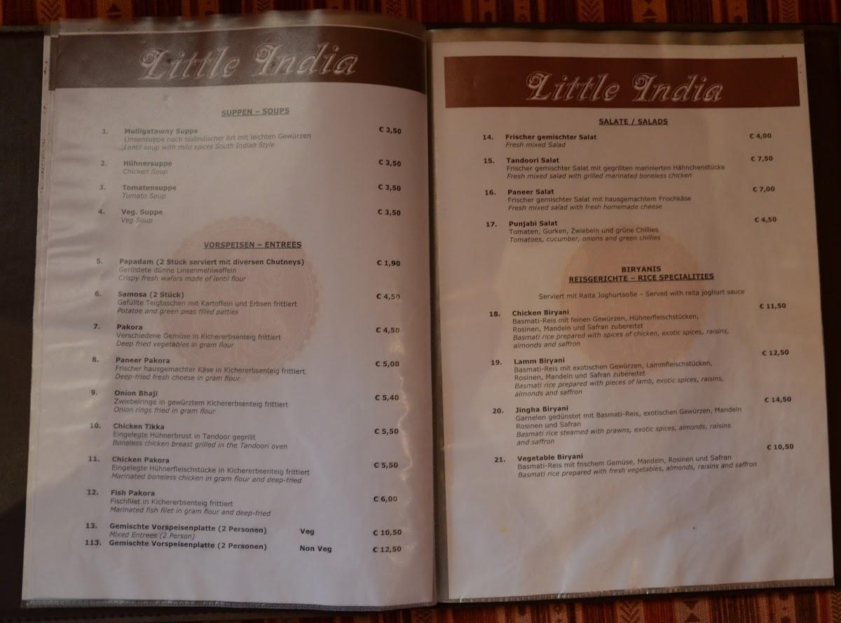 Menu at Little India Restaurant, Frankfurt