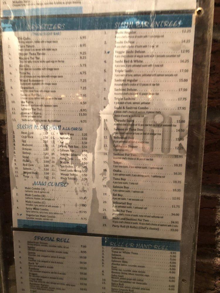 Menu at Mikaku Sushi restaurant, New York City