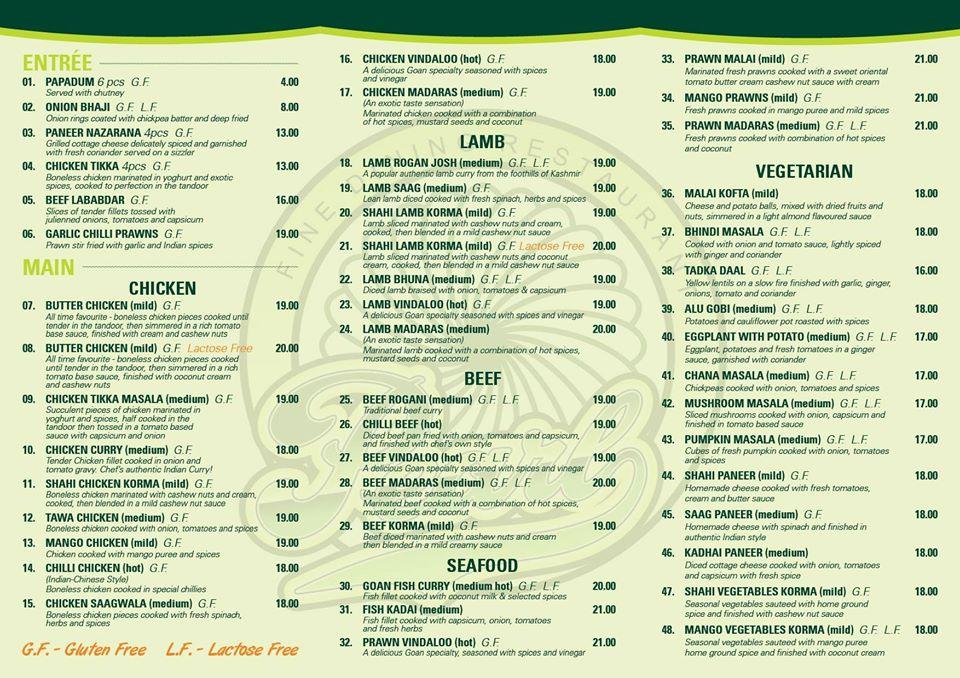 Menu at Pearl continental Australia restaurant, Naracoorte