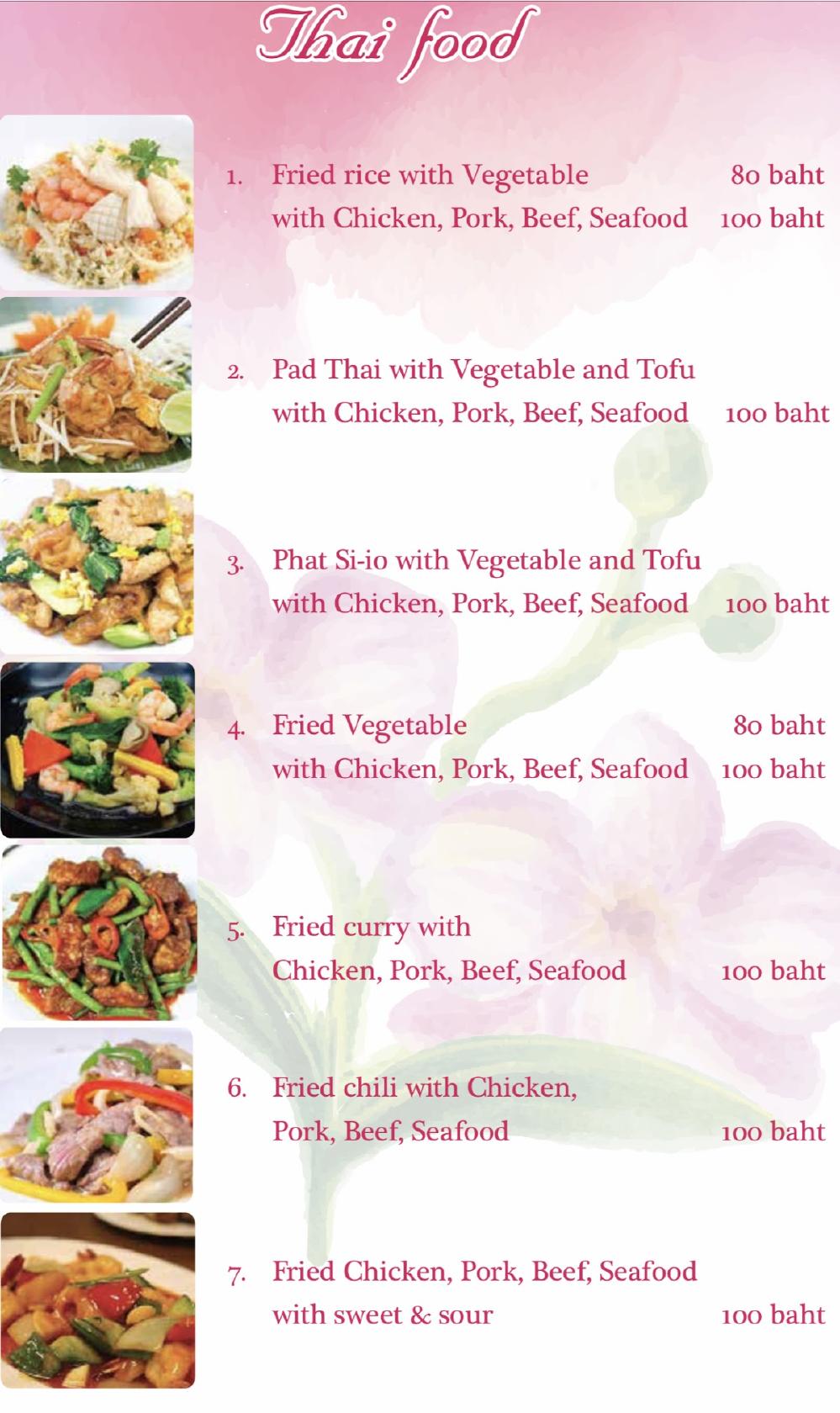 Menu at Pink Orchid Restaurant, Ko Samui