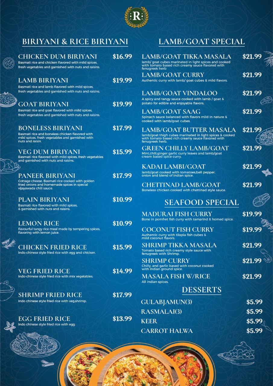 Menu at Royal Taj Authentic Indian Cuisine (Inside Days Inn) restaurant ...