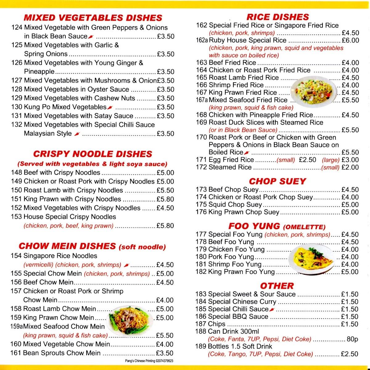 Menu at Rubys Chinese Take Away fast food, Hastings