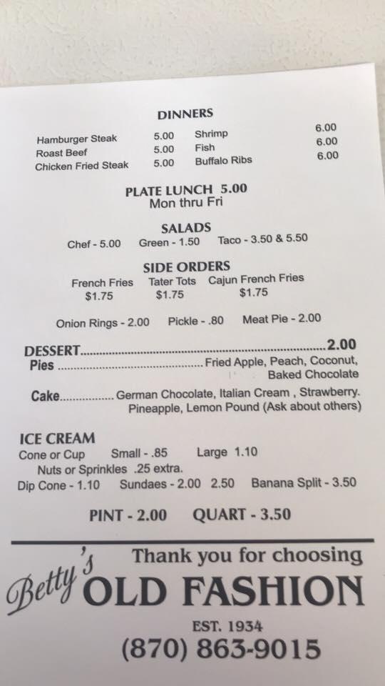 Menu at Old Fashion restaurant, El Dorado, 919 E Hillsboro St