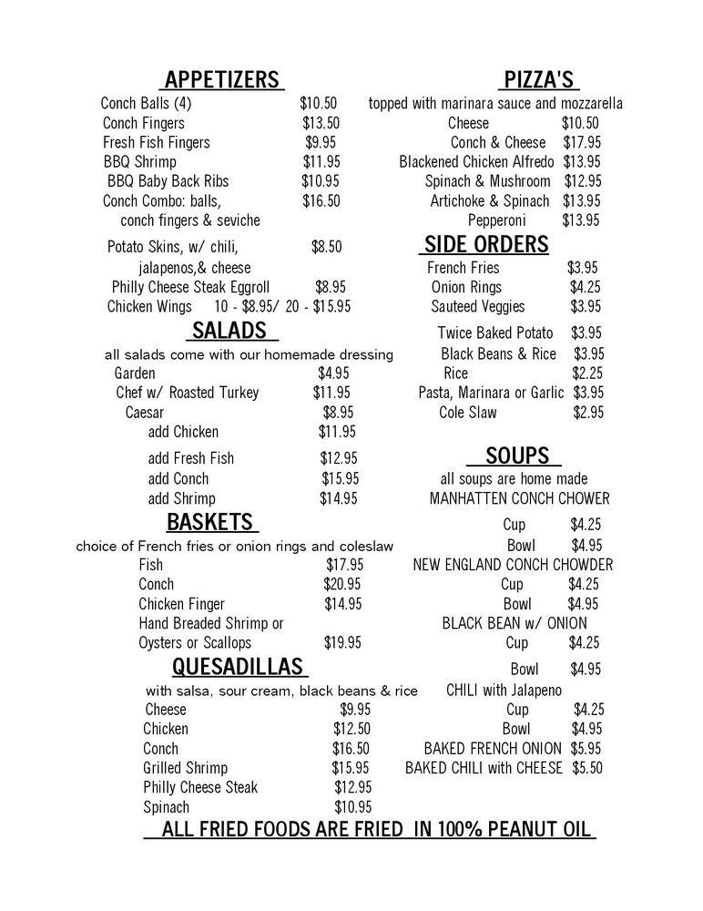 Menu at Cracked Conch Cafe, Marathon