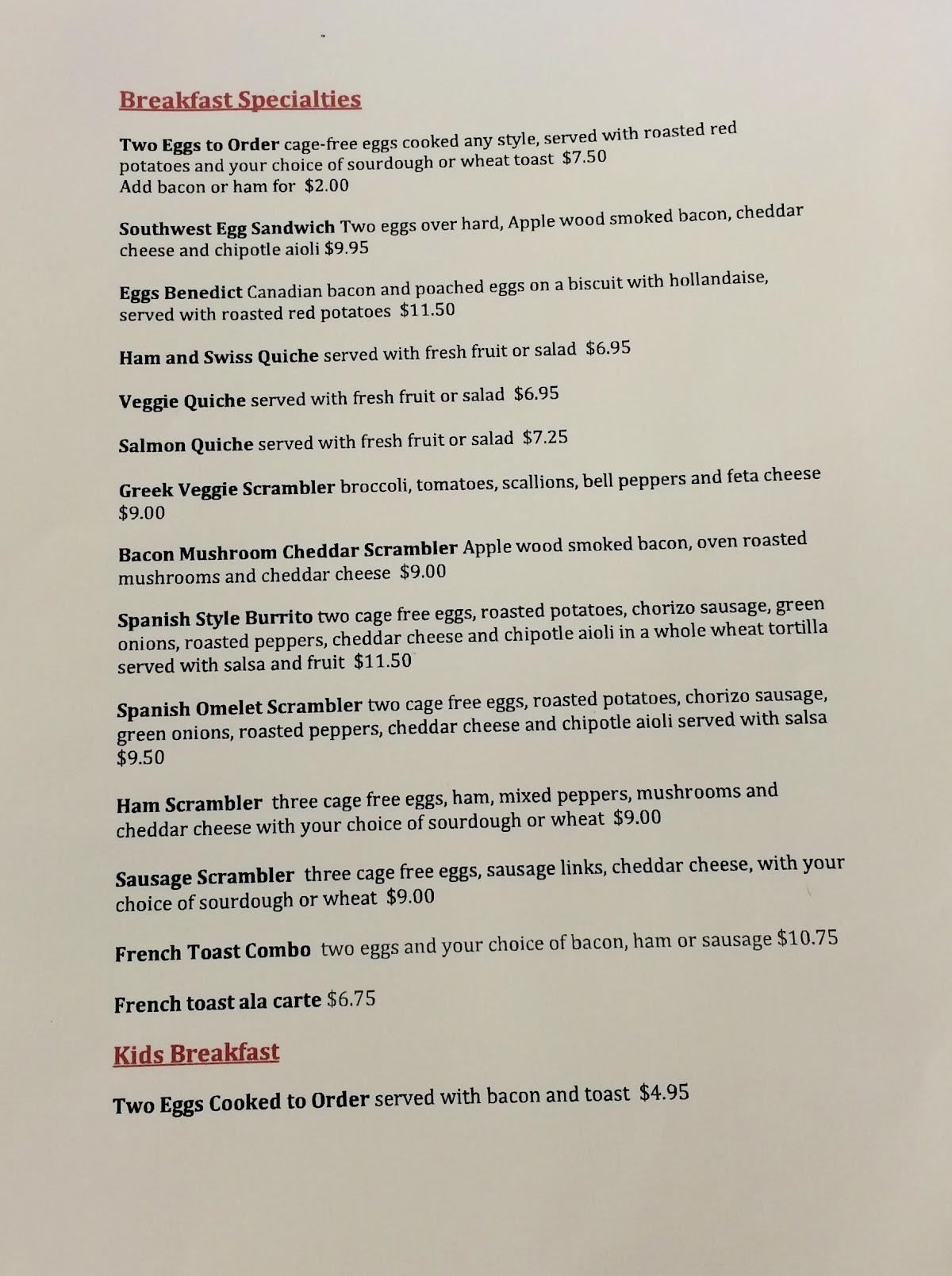 Menu at Lugano Cafe & Catering, Tigard