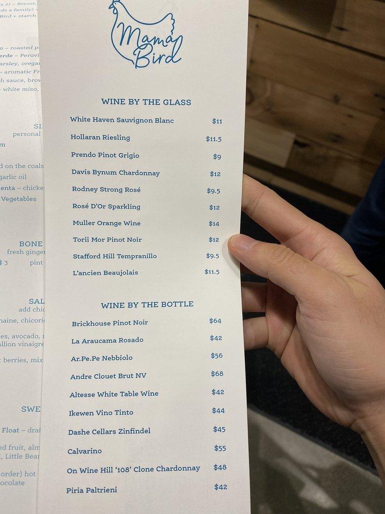 Menu at Mama Bird pub & bar, Portland