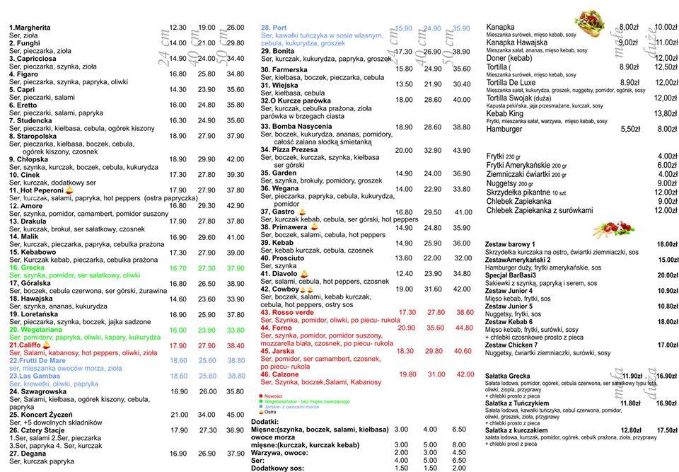 Menu at Peperoni Damiano restaurant, Rusiec