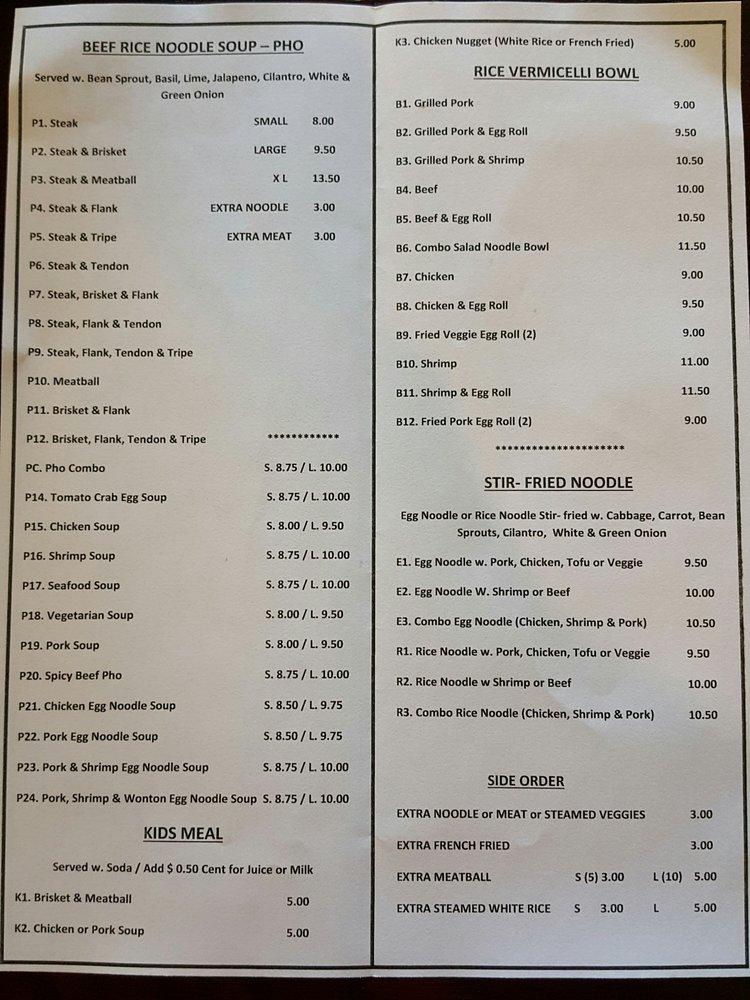 Menu at Pho BC restaurant, Lexington, 171 W Lowry Ln #168