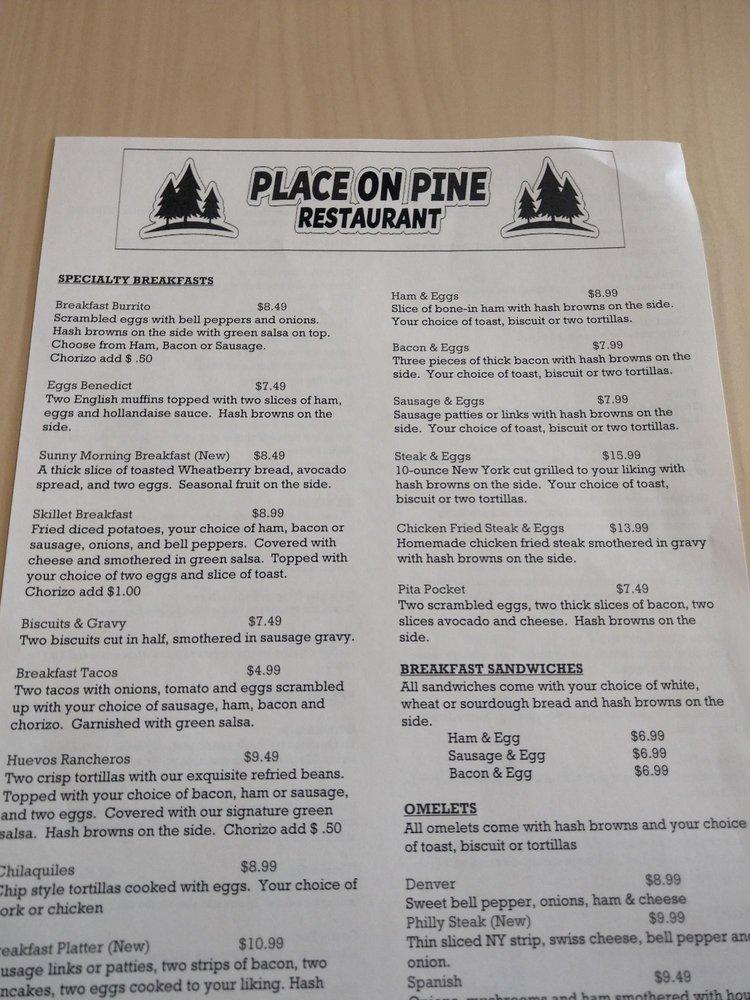Menu at Place On Pine restaurant, Kemmerer