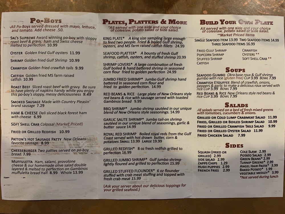 Menu at Sal and Phil's pub & bar, Ridgeland
