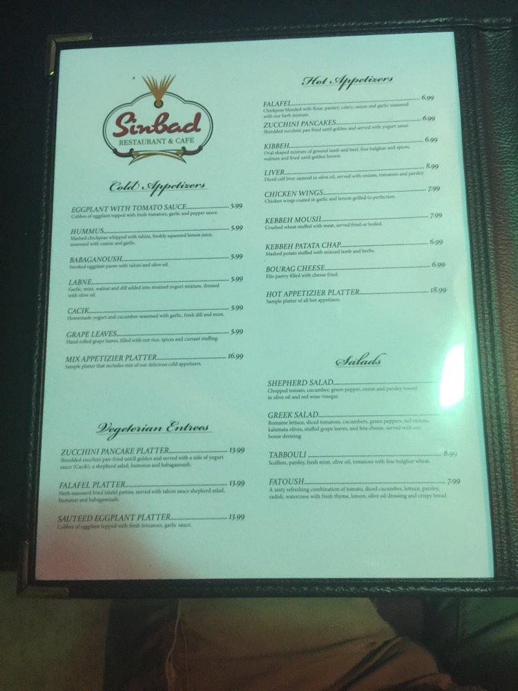 Menu at Sinbad Restaurant, Boca Raton