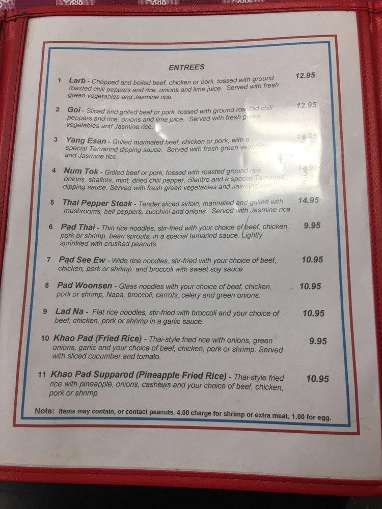 Menu at Thai-Esan Restaurant, Spring Lake