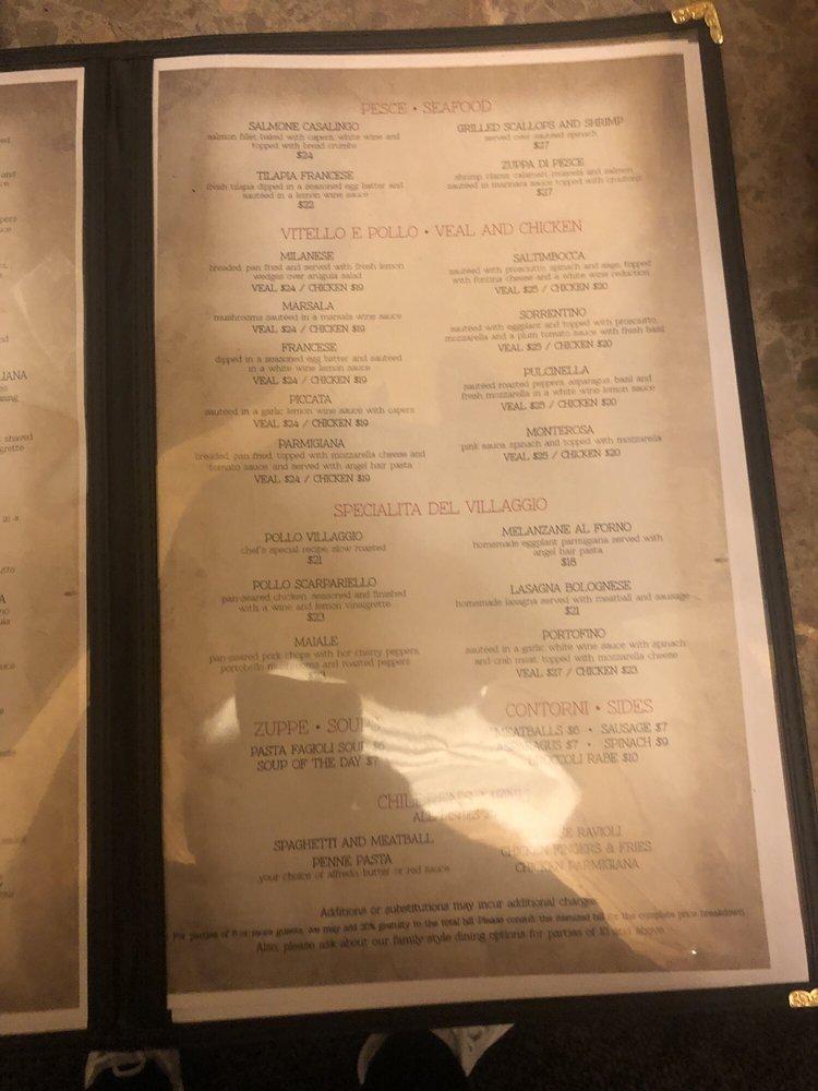 Menu at Villaggio restaurant, Lahaska