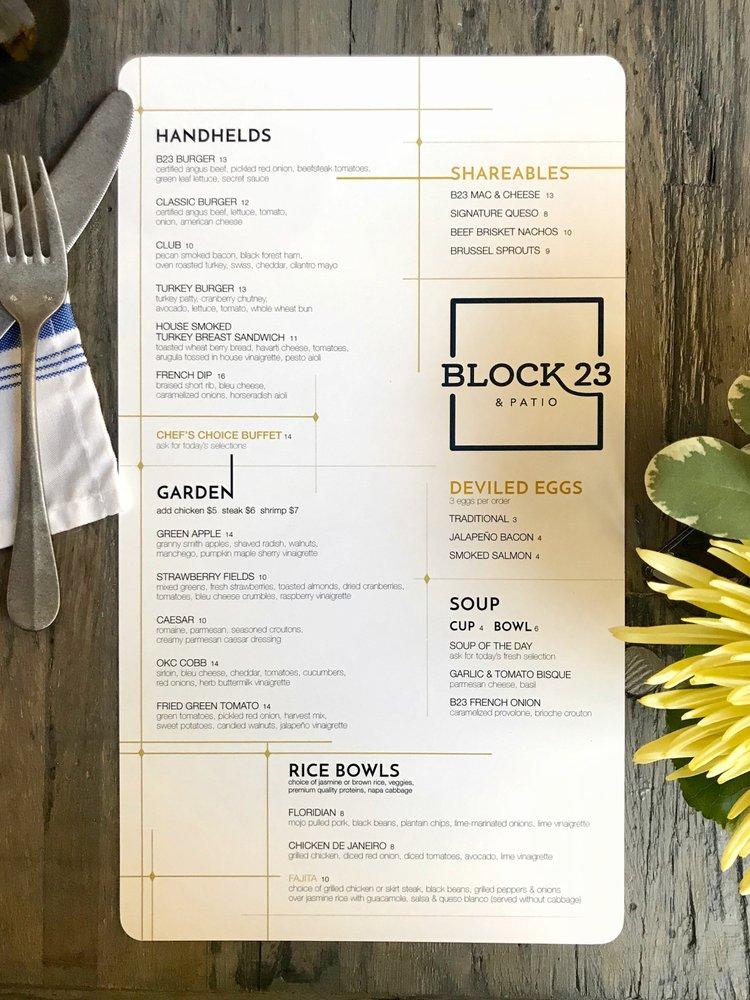 Menu at Block 23 restaurant, Oklahoma City