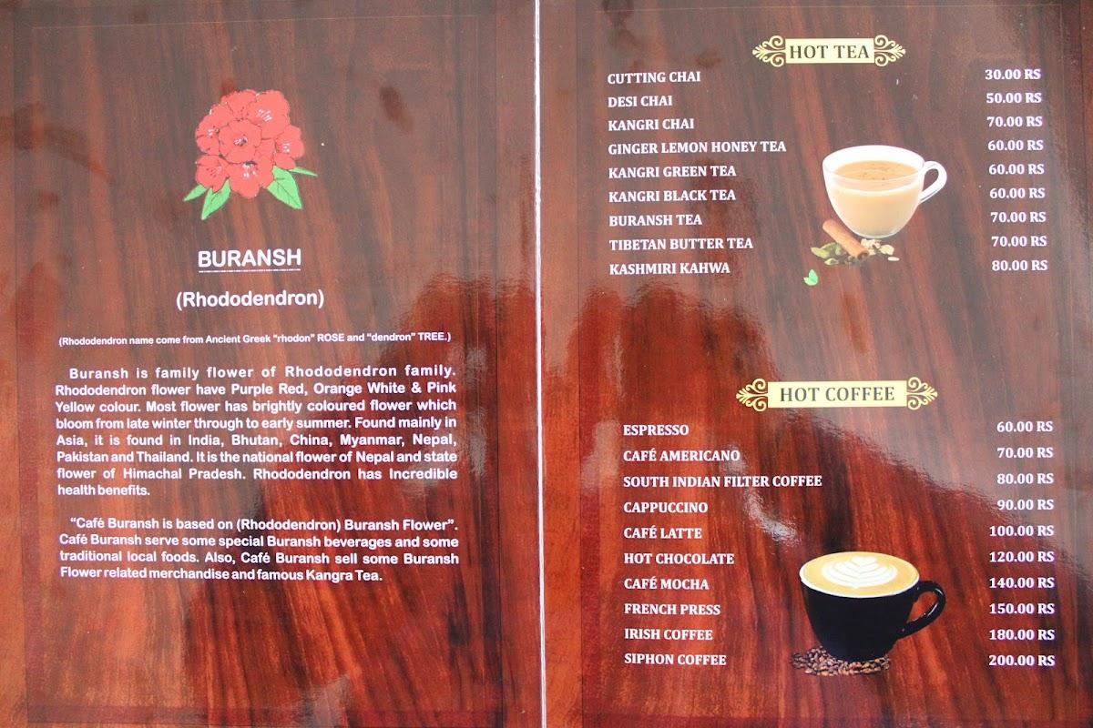 Menu at Cafe Buransh Bir Billing, Bir