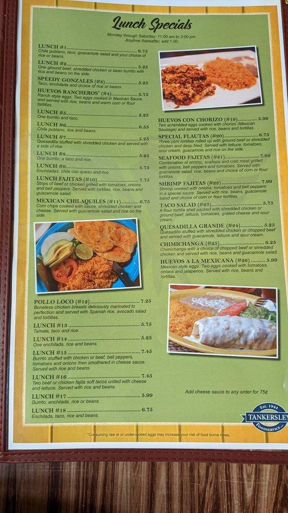 Menu at Con Sabor a México restaurant, Prairie Grove