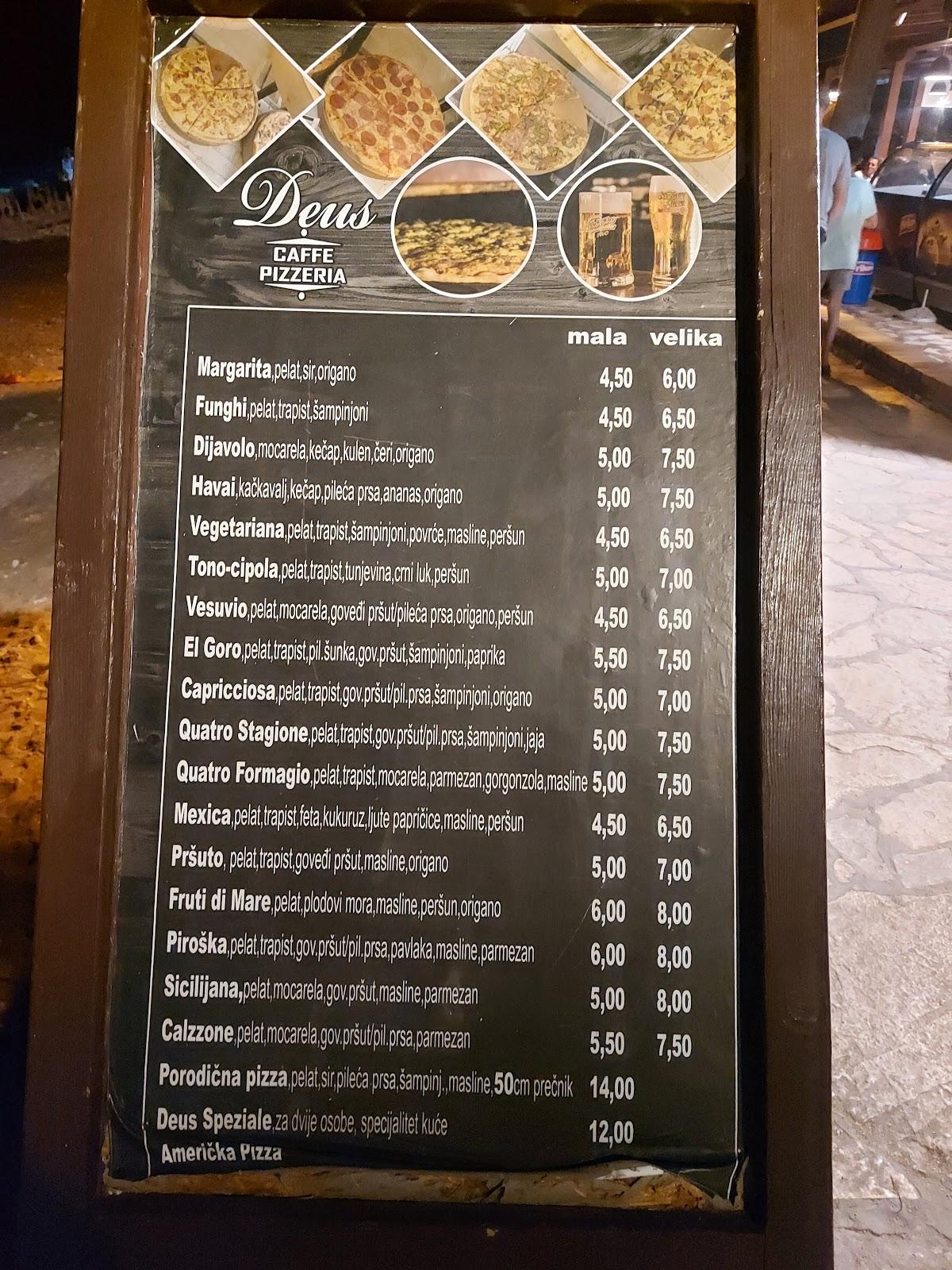 Menu at DEUS Caffe Pizzeria, Dobra Voda