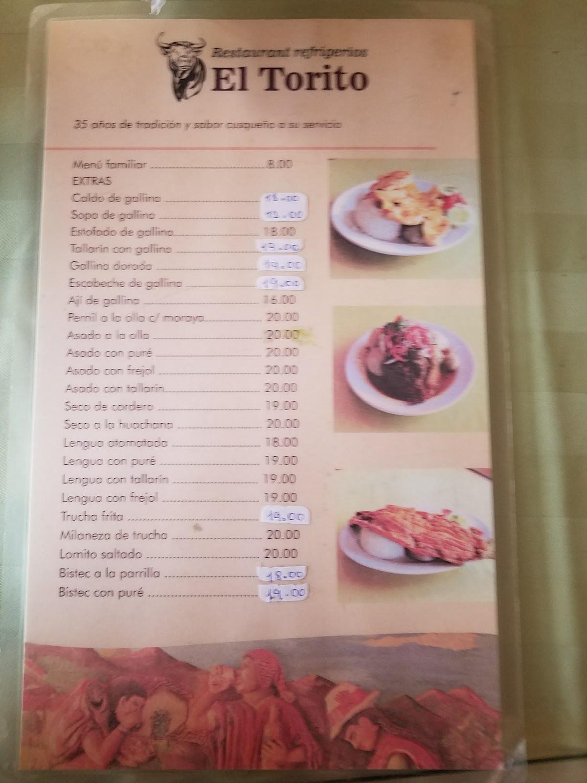 Carta de Restaurant "el torito", Cusco