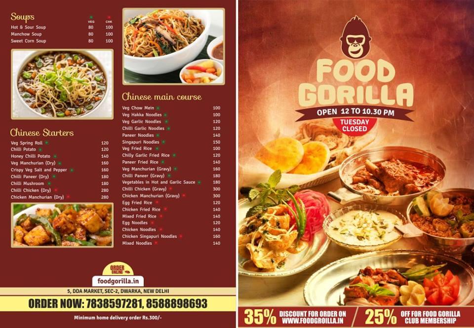 Menu at Food Gorilla Restaurant, New Delhi
