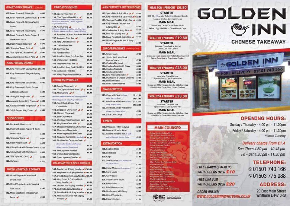 Menu at Golden Inn restaurant, Bathgate, 20 E Main St