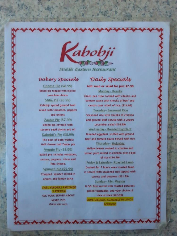 Menu at Kabobji restaurant, North Miami Beach