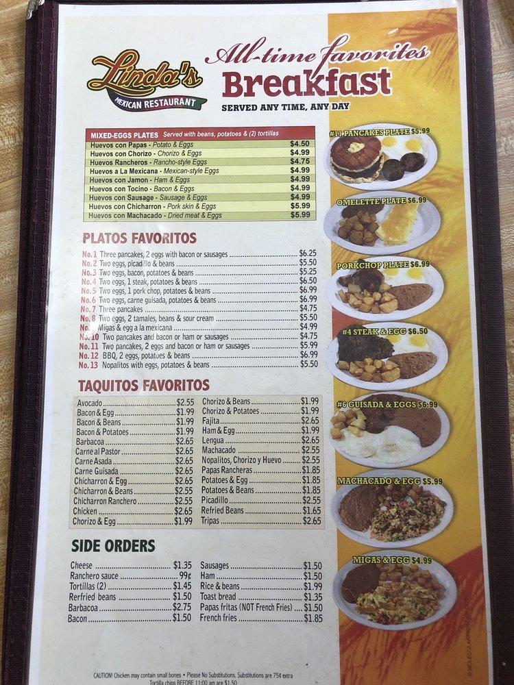 Menu at Linda's Restaurant, Corpus Christi