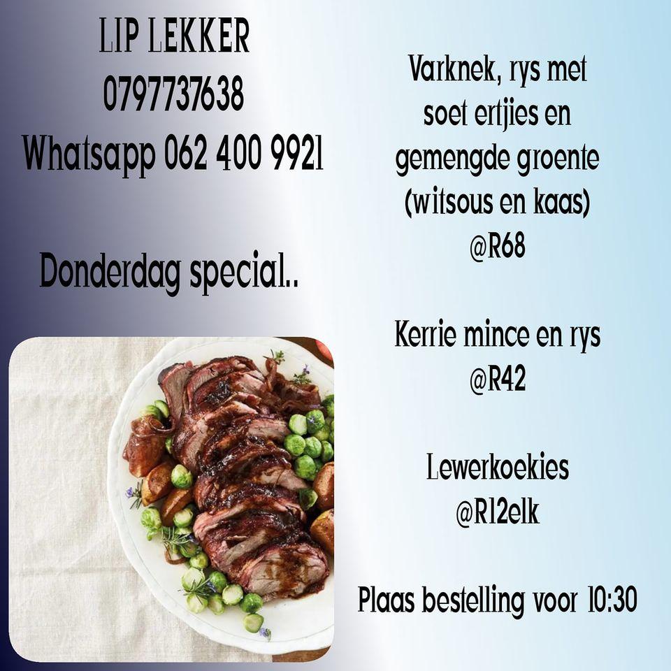 Menu at LipLekker cafe, Mossel Bay