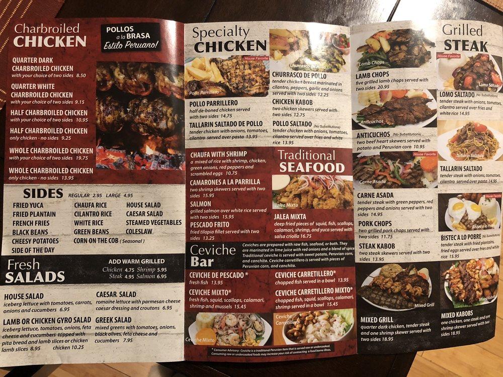 Menu at Miski Peruvian Charbroiled Chicken restaurant, Owings Mills