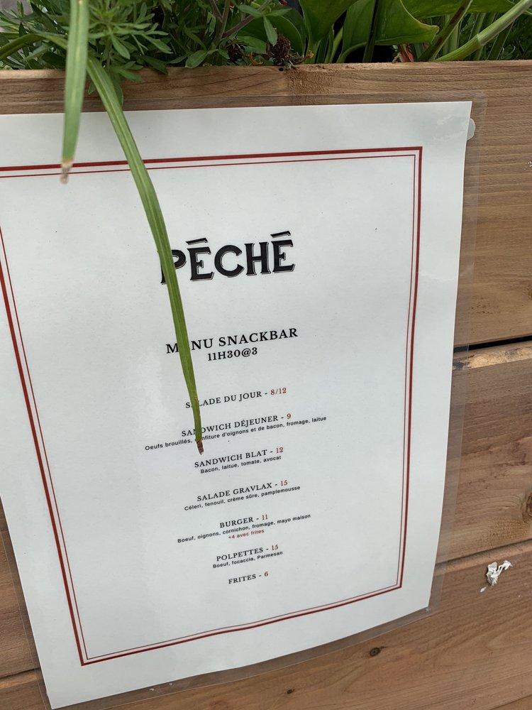 Menu at Péché cafe, Montréal