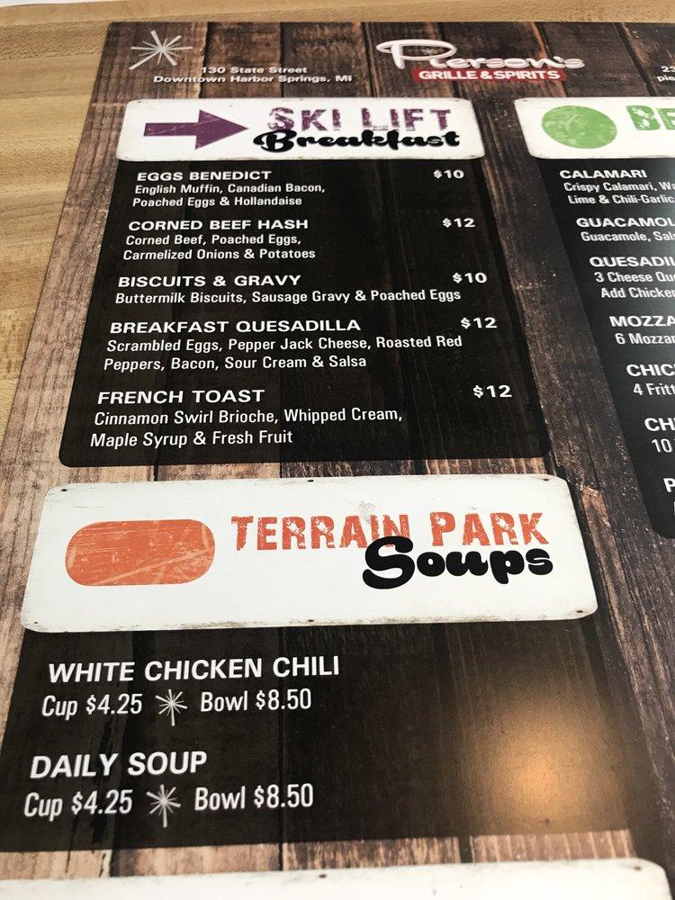 Menu at Pierson's Grille & Spirits pub & bar, Harbor Springs
