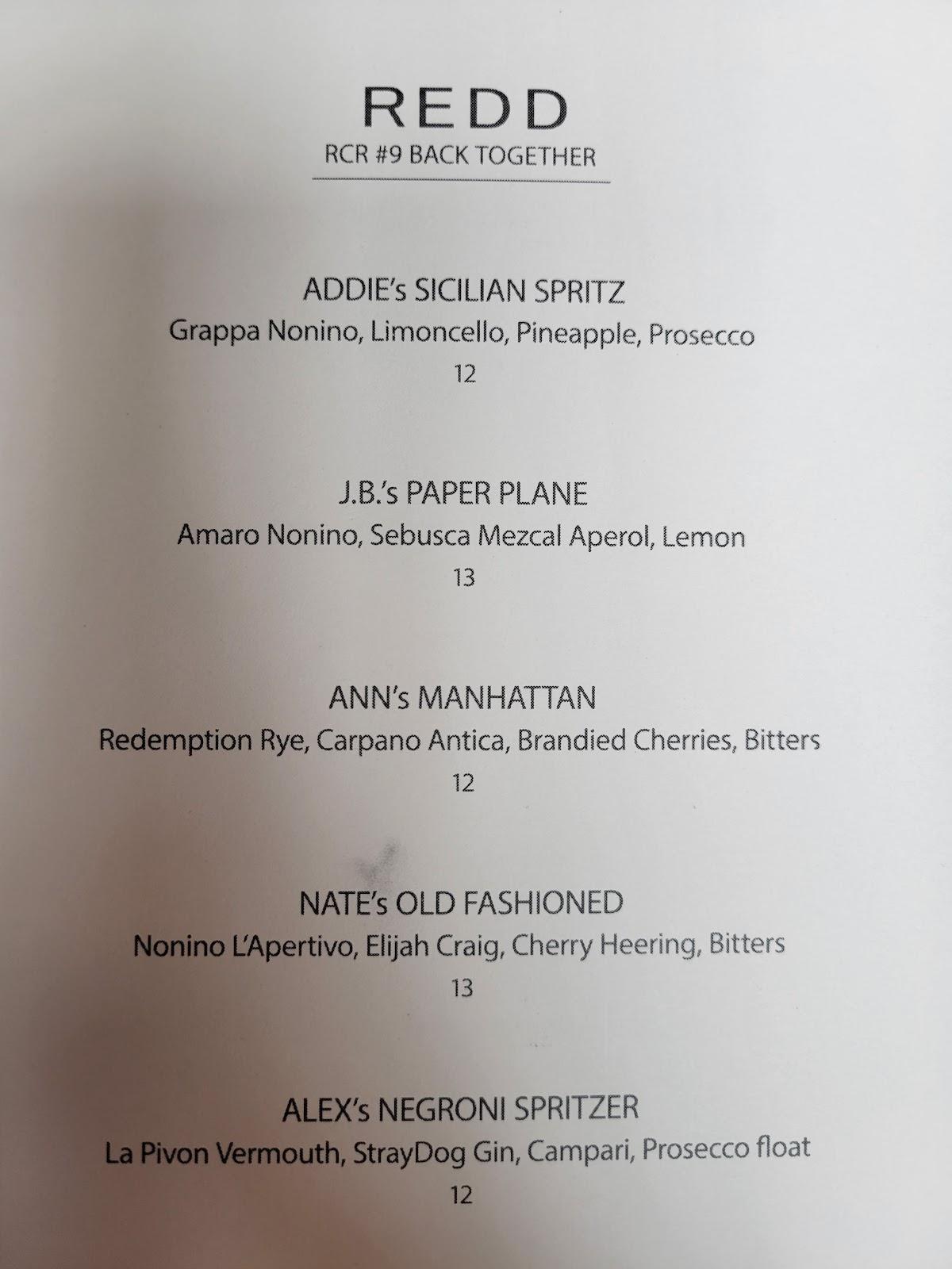 Menu at Redd restaurant, Rochester