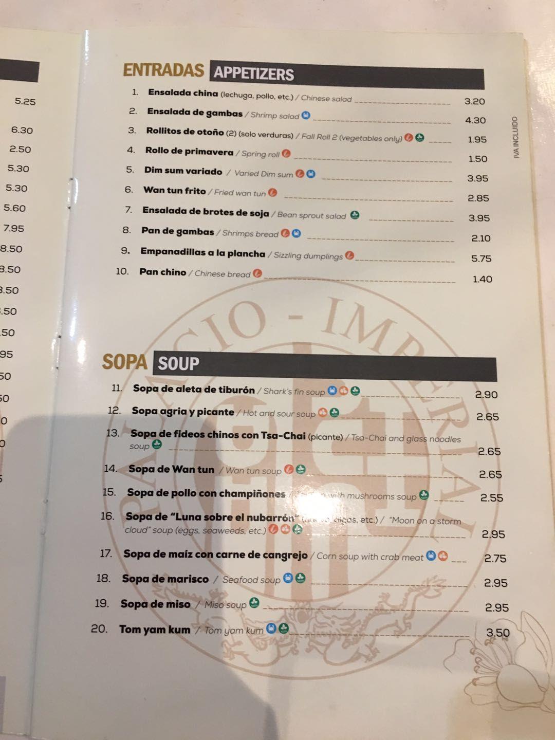 Menu at Restaurante Palacio Imperial, Majadahonda