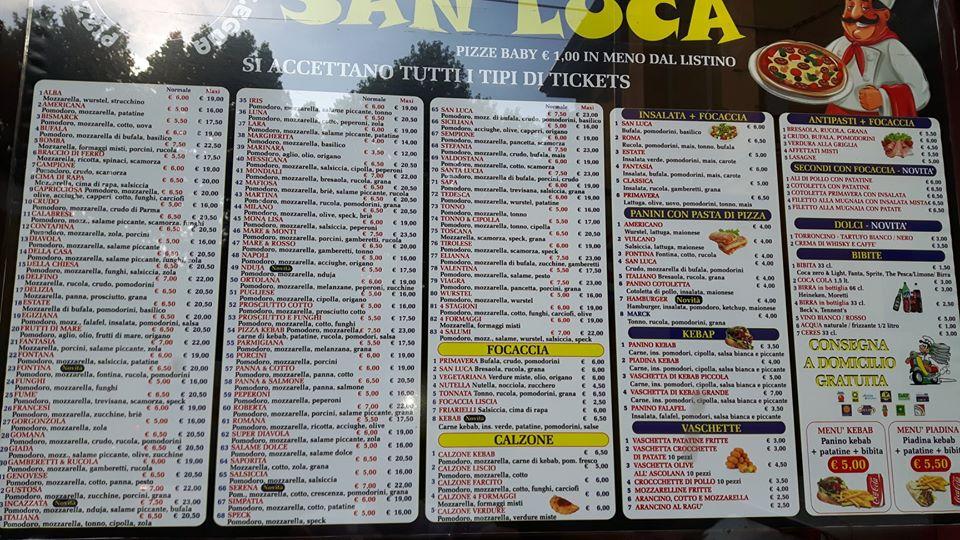 Menu da San Luca pizzeria, Rho