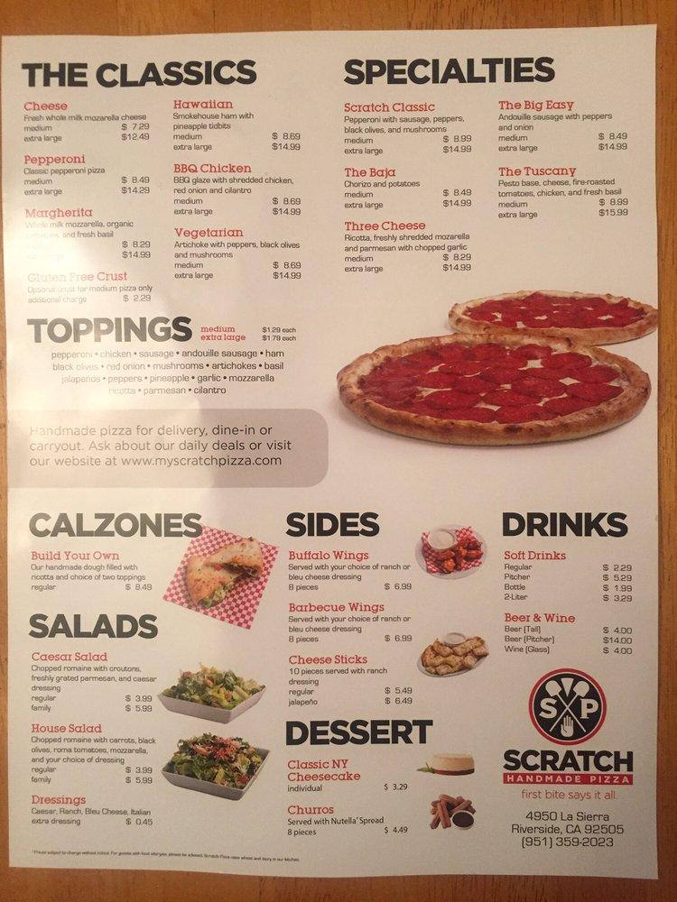 Carta de pizzería Scratch Pizza, Riverside, La Sierra Ave #8