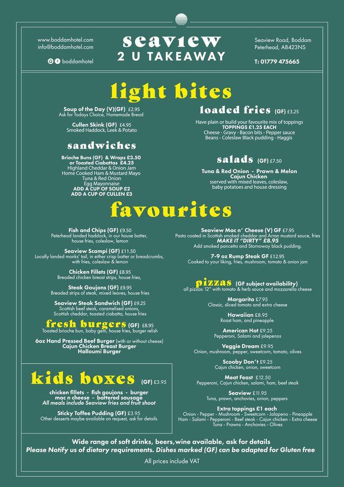 Menu at Seaview Hotel pub & bar, Peterhead