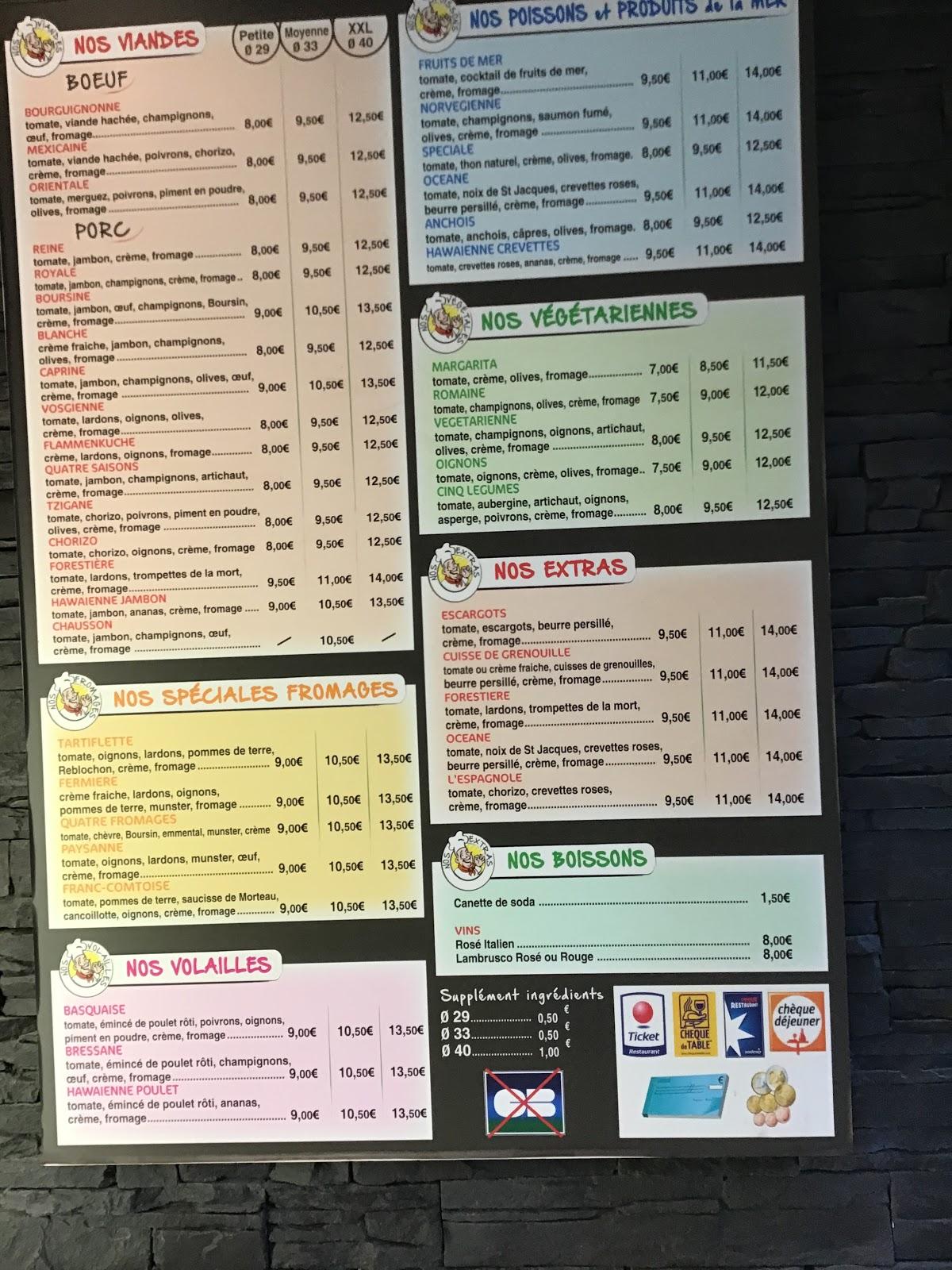 Menu at SOS Pizzas pizzeria, Remiremont