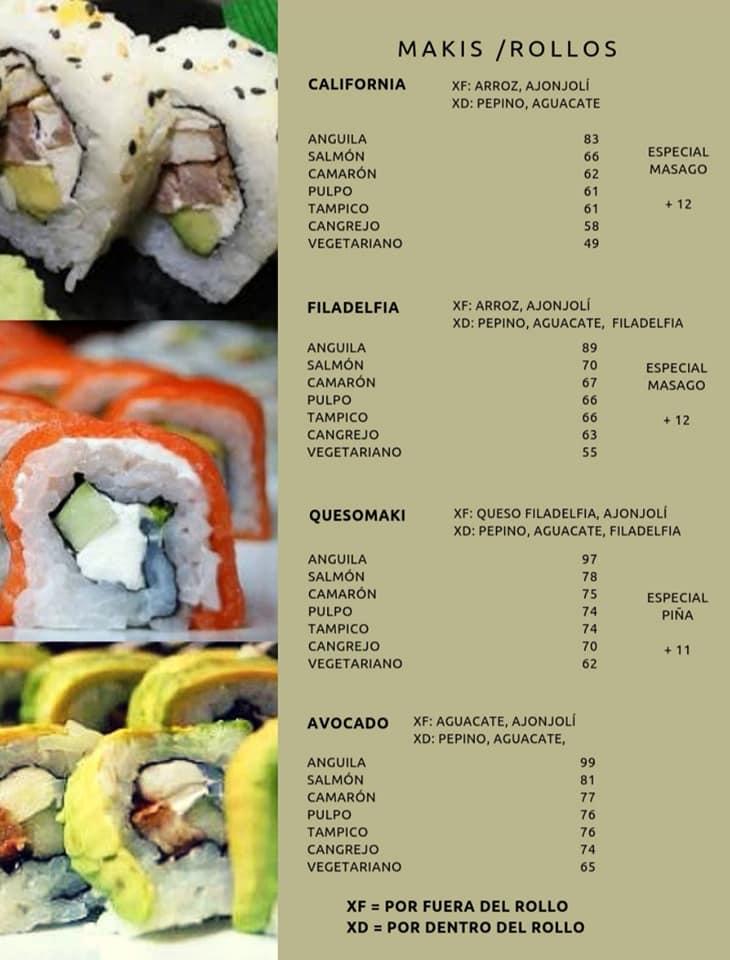 Menu at Sushi Kaizen restaurant, Mexico City, Mixcoac